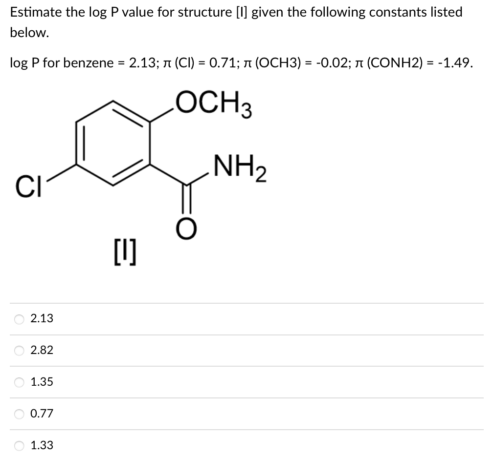 Solved Estimate the log P value for structure [I] given the | Chegg.com