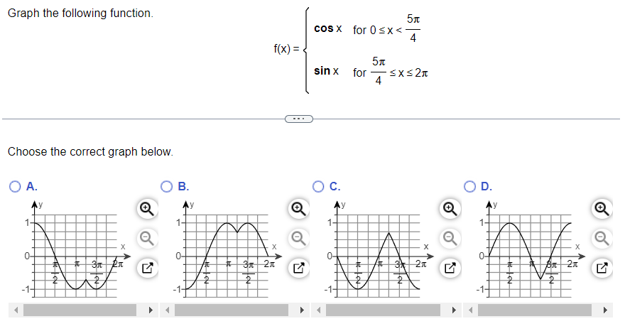Solved Graph the following function. f(x)={cosxsinx for | Chegg.com