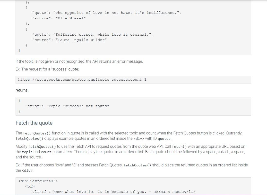 Solved 2.60 LAB: Quote web API (Fetch) In this lab, you will | Chegg.com