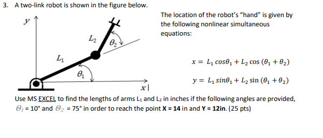 Solved 3. A two-link robot is shown in the figure below. The | Chegg.com