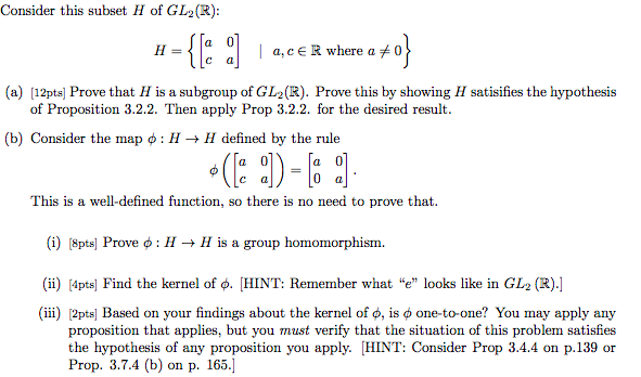Consider this subset H of GL2(R): H= -{[ca] 1 a,cei R | Chegg.com