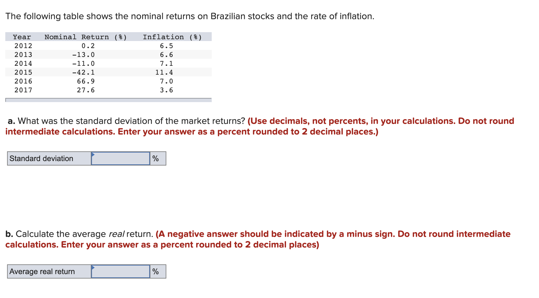Solved The following table shows the nominal returns on | Chegg.com