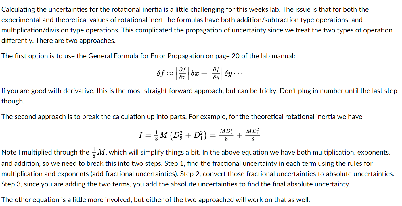 Solved Calculating the uncertainties for the rotational | Chegg.com