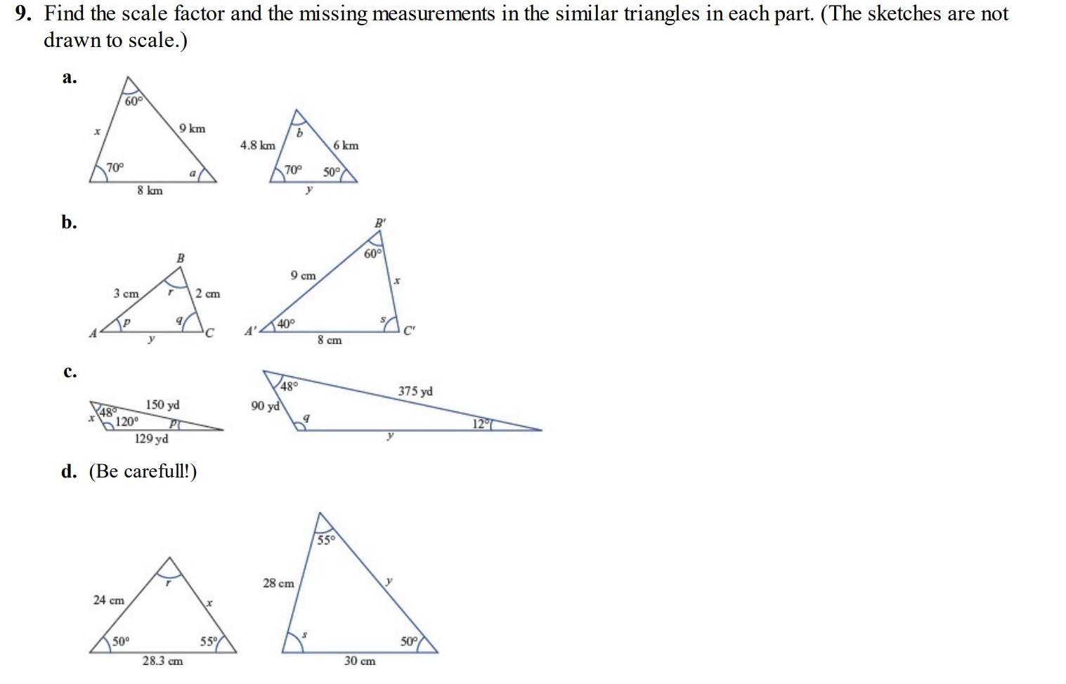 Solved 9. Find the scale factor and the missing measurements | Chegg.com