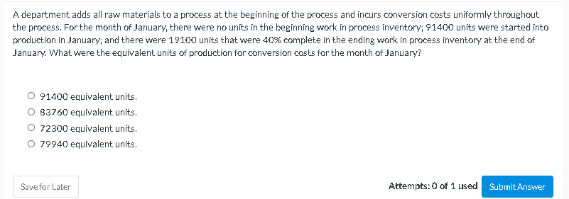 Solved A department adds all raw materials to a process at | Chegg.com
