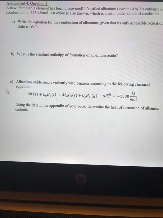 Solved A new, flammable element has been discovered! It's | Chegg.com