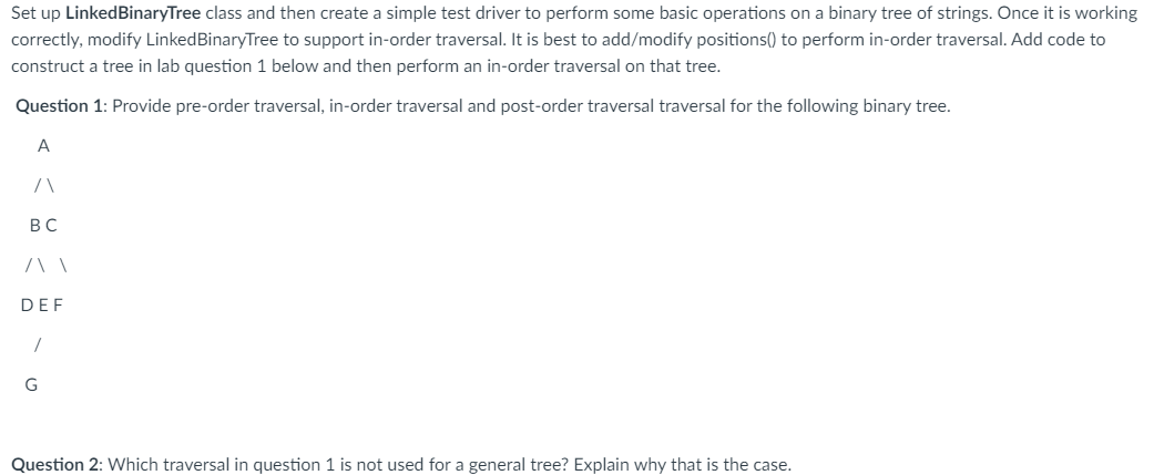 Solved Set up LinkedBinaryTree class and then create a | Chegg.com