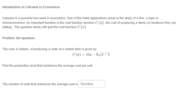 Solved Introduction to Calculus in Economics: Calculus is a | Chegg.com