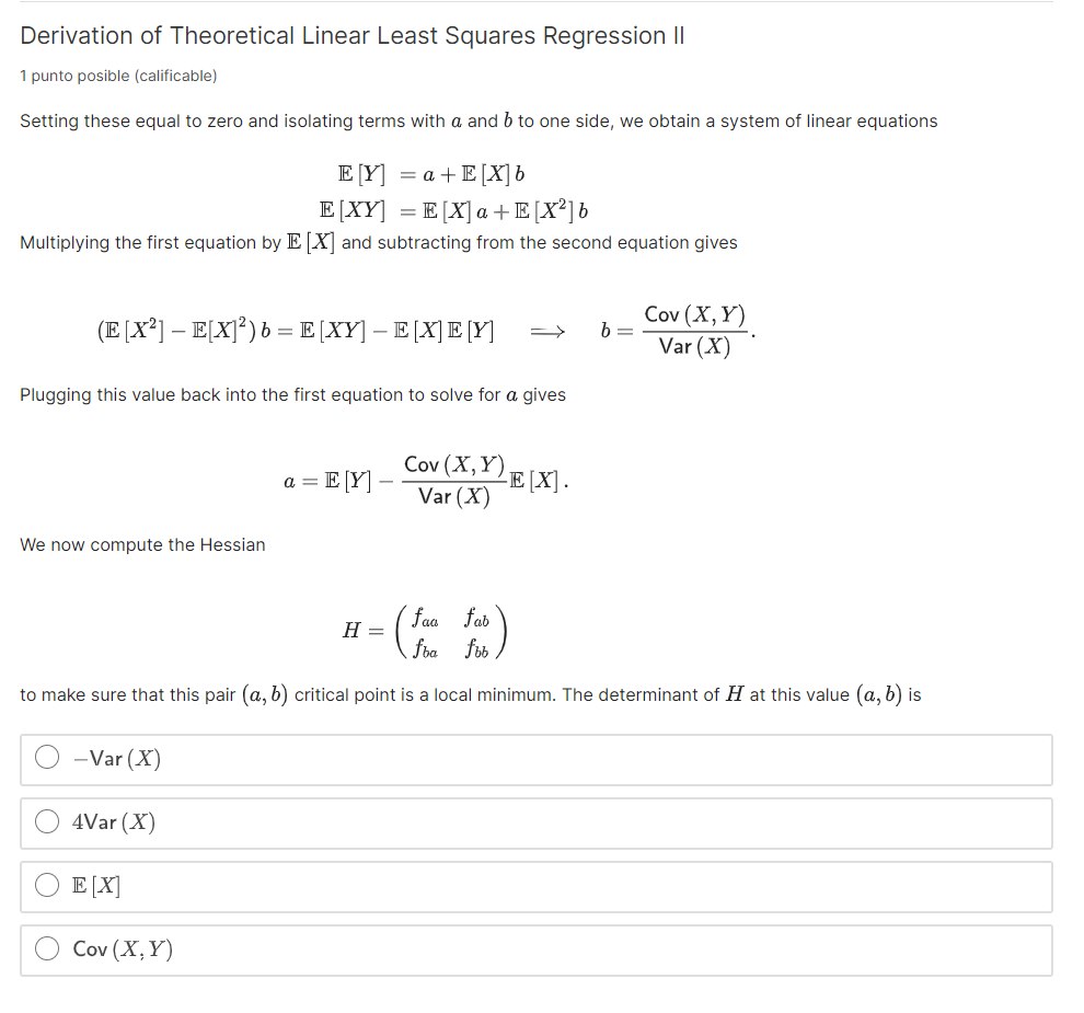 Solved Derivation of Theoretical Linear Least Squares | Chegg.com