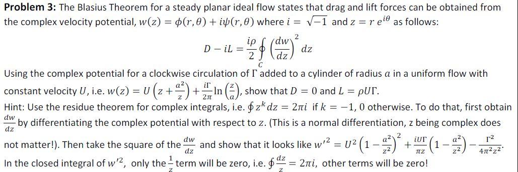 Solved (dwi Problem 3: The Blasius Theorem for a steady | Chegg.com