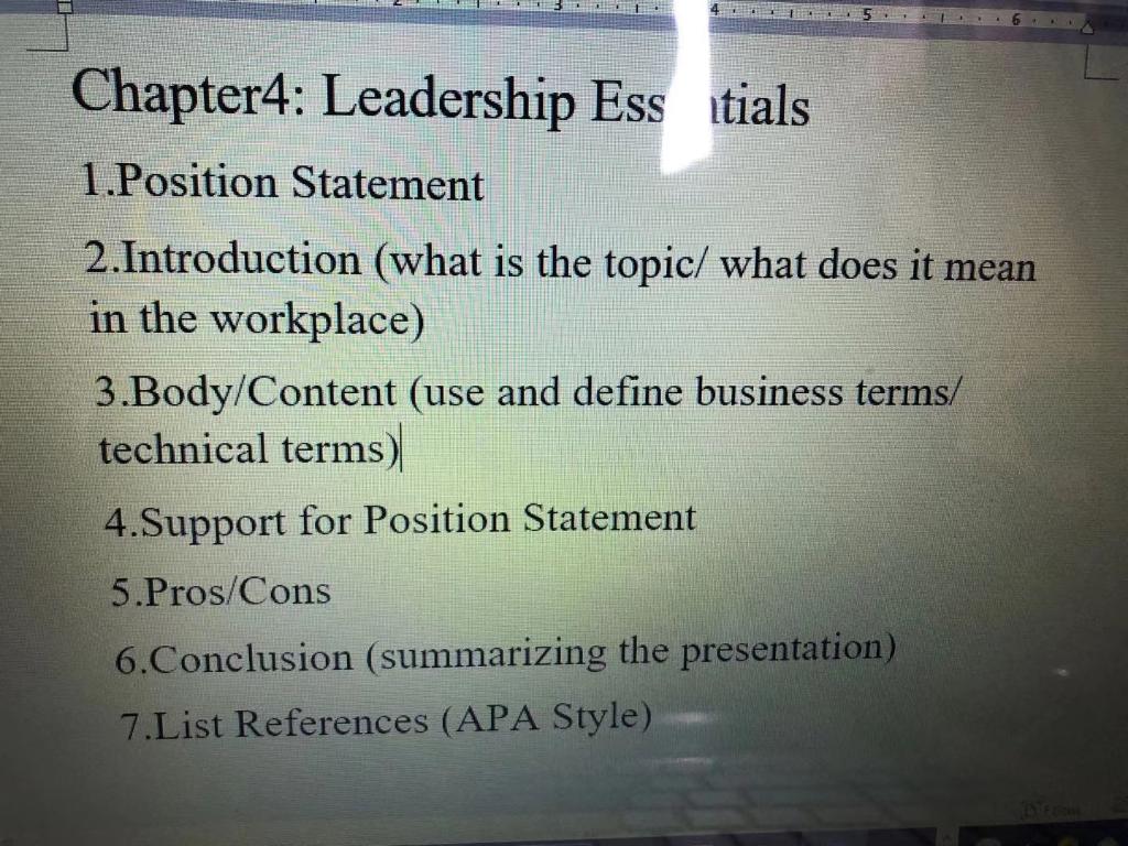 Solved Chapter4: Leadership Ess itials 1.Position Statement | Chegg.com