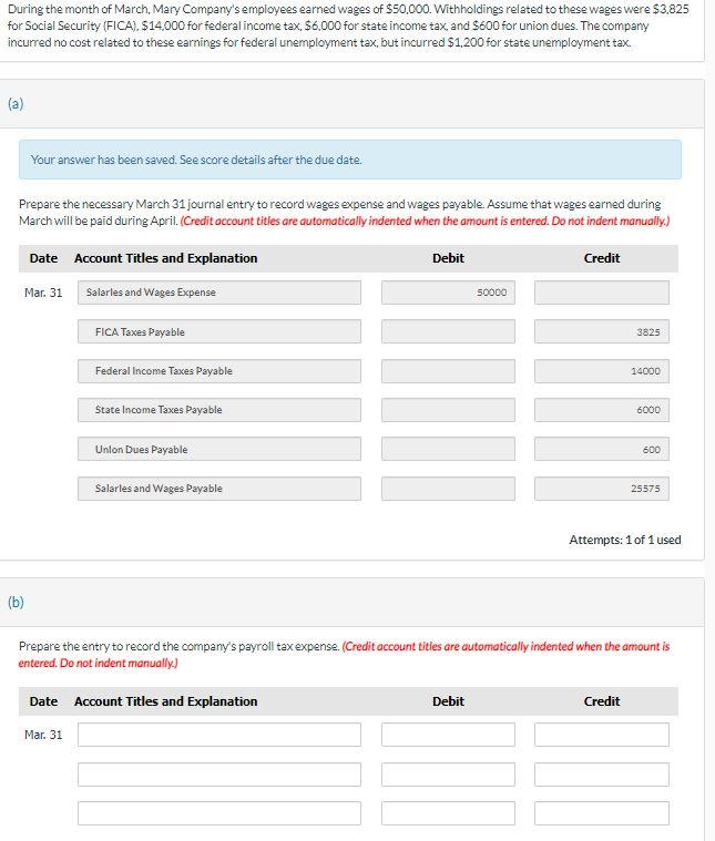 Solved During the month of March, Mary Company's employees | Chegg.com