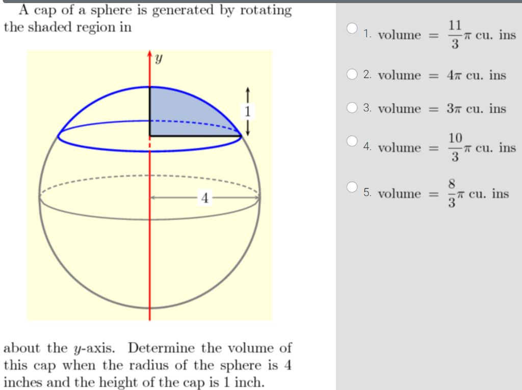 Solved A cap of a sphere is generated by rotating the shaded | Chegg.com