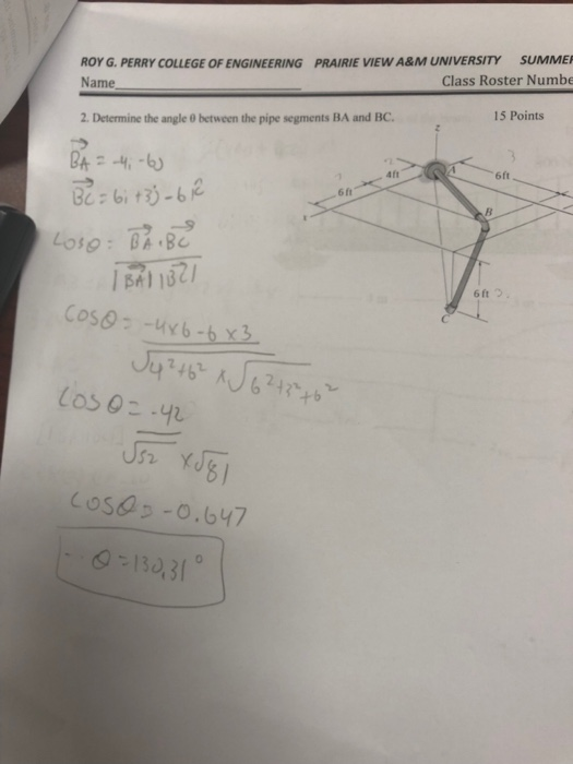 Solved ROY G. PERRY COLLEGE OF ENGINEERING Name SUMMER Class | Chegg.com