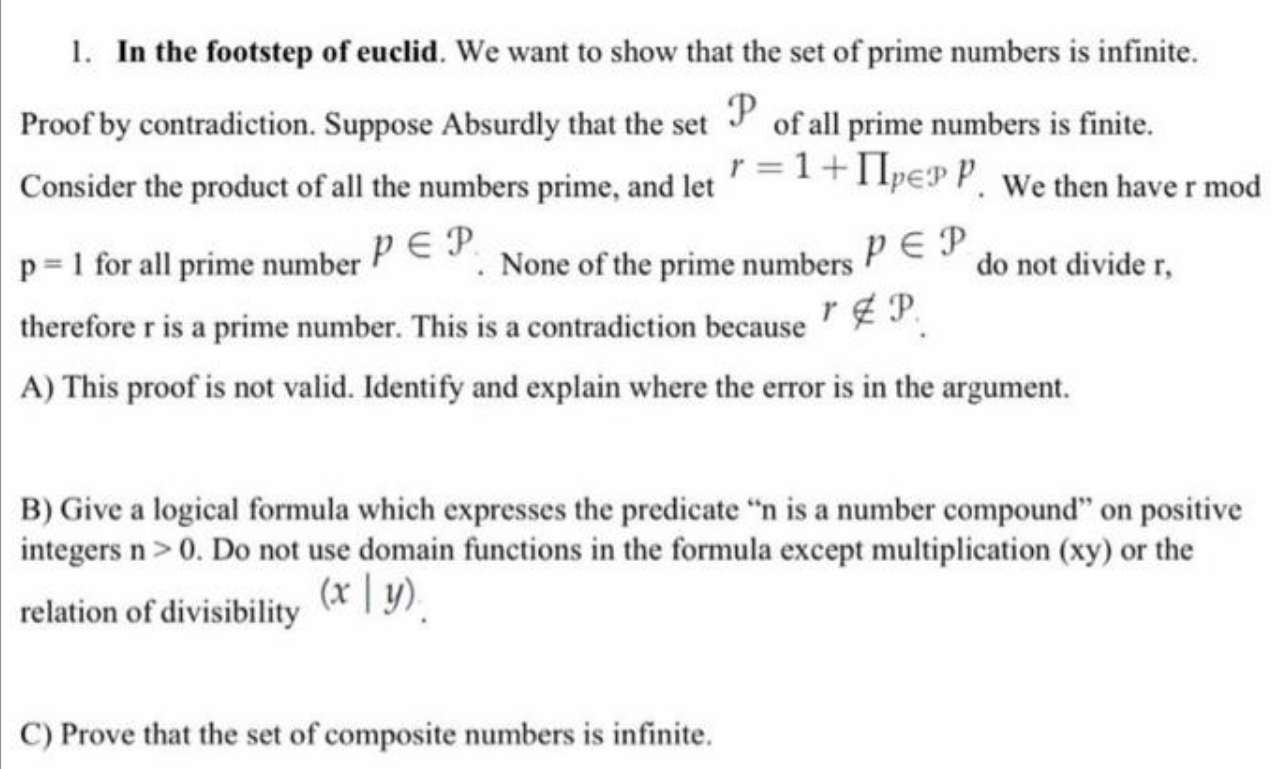 Solved 1. In the footstep of euclid. We want to show that | Chegg.com