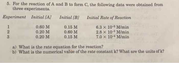 Solved 5. For the reaction of A and B to form C, the | Chegg.com