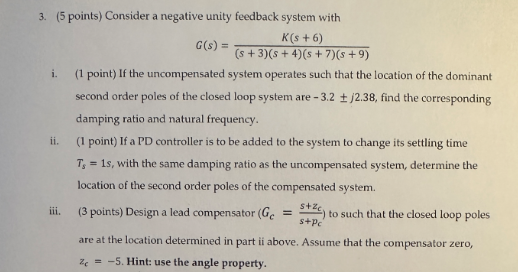 Solved (5 ﻿points) ﻿Consider a negative unity feedback | Chegg.com