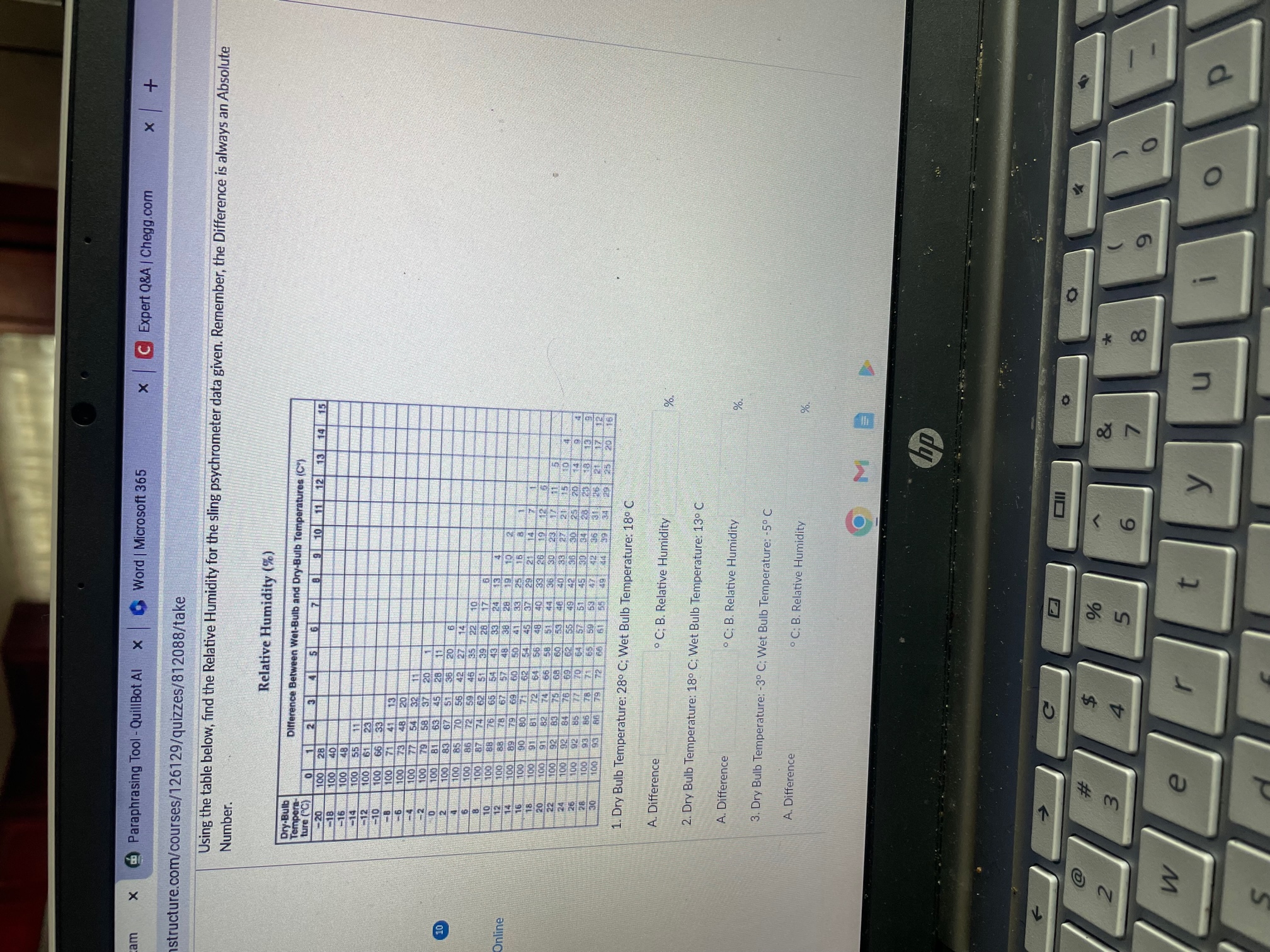 Solved Using the table below, find the Relative Humidity for | Chegg.com