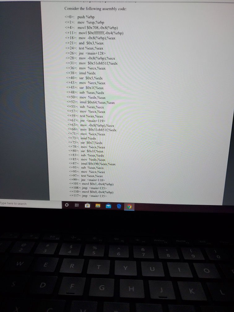 Consider the following assembly code: : push%rbp | Chegg.com