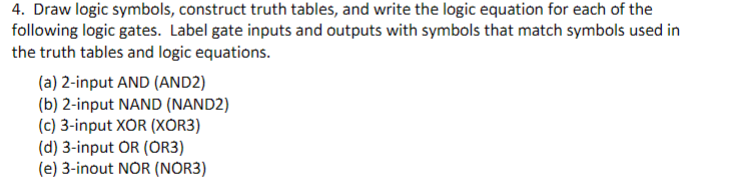 Solved 4. Draw logic symbols, construct truth tables, and | Chegg.com