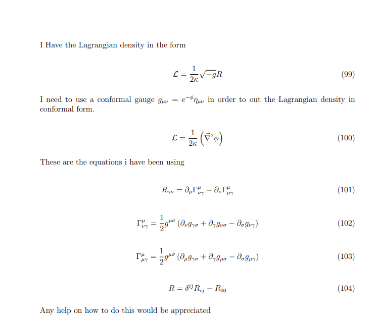 Solved I Have the Lagrangian density in ﻿the formL=12κ-g2RI | Chegg.com