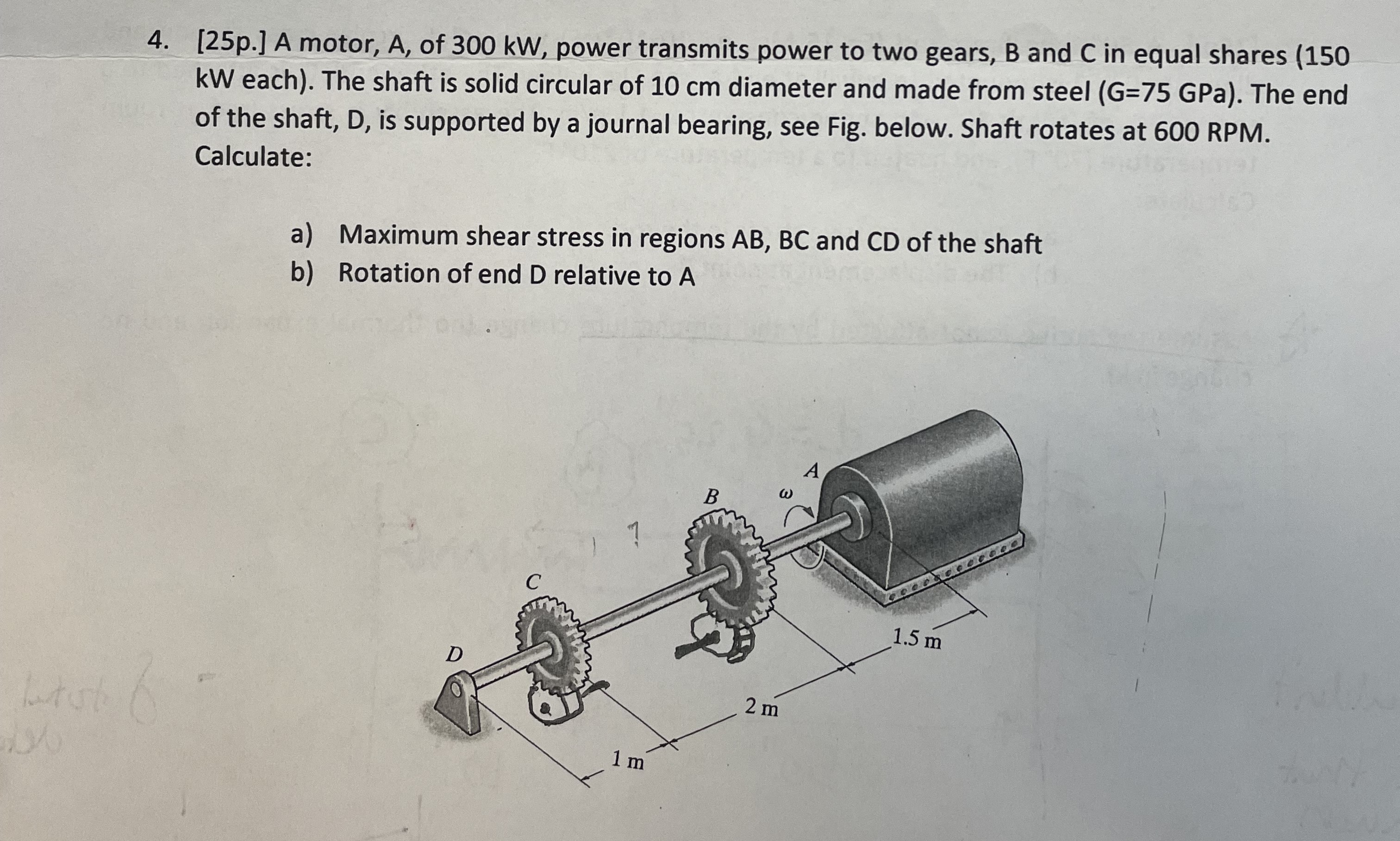 Solved 4. [25p.] A motor, A, of 300 kW, power transmits | Chegg.com