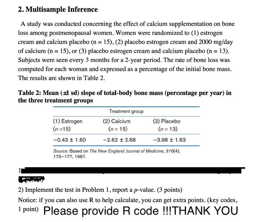 2. Multisample Inference A study was conducted | Chegg.com