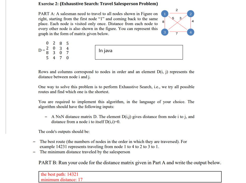 Solved Exercise 2: (Exhaustive Search: Travel Salesperson | Chegg.com