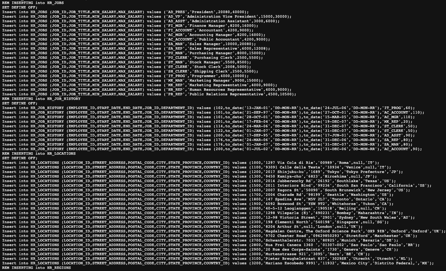 Solved CREATE TABLE HR_COUNTRIES ( COUNTRY_ID CHAR (2), | Chegg.com