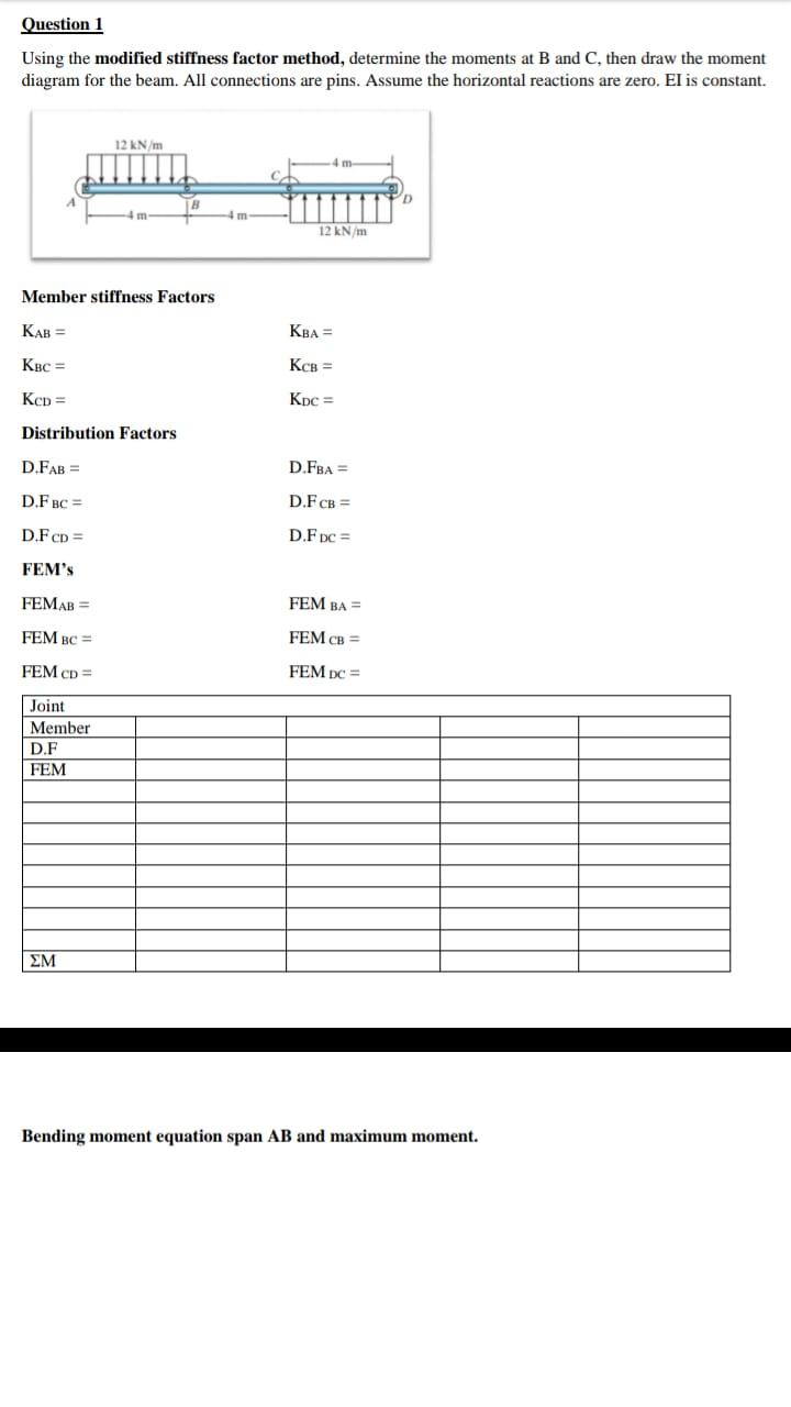 Solved Question 1 Using the modified stiffness factor | Chegg.com
