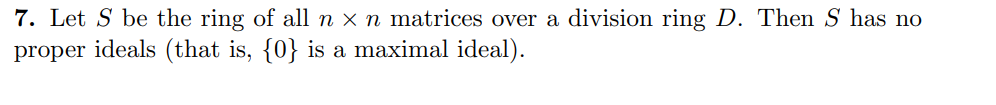 Solved 7. Let S be the ring of all n×n matrices over a | Chegg.com