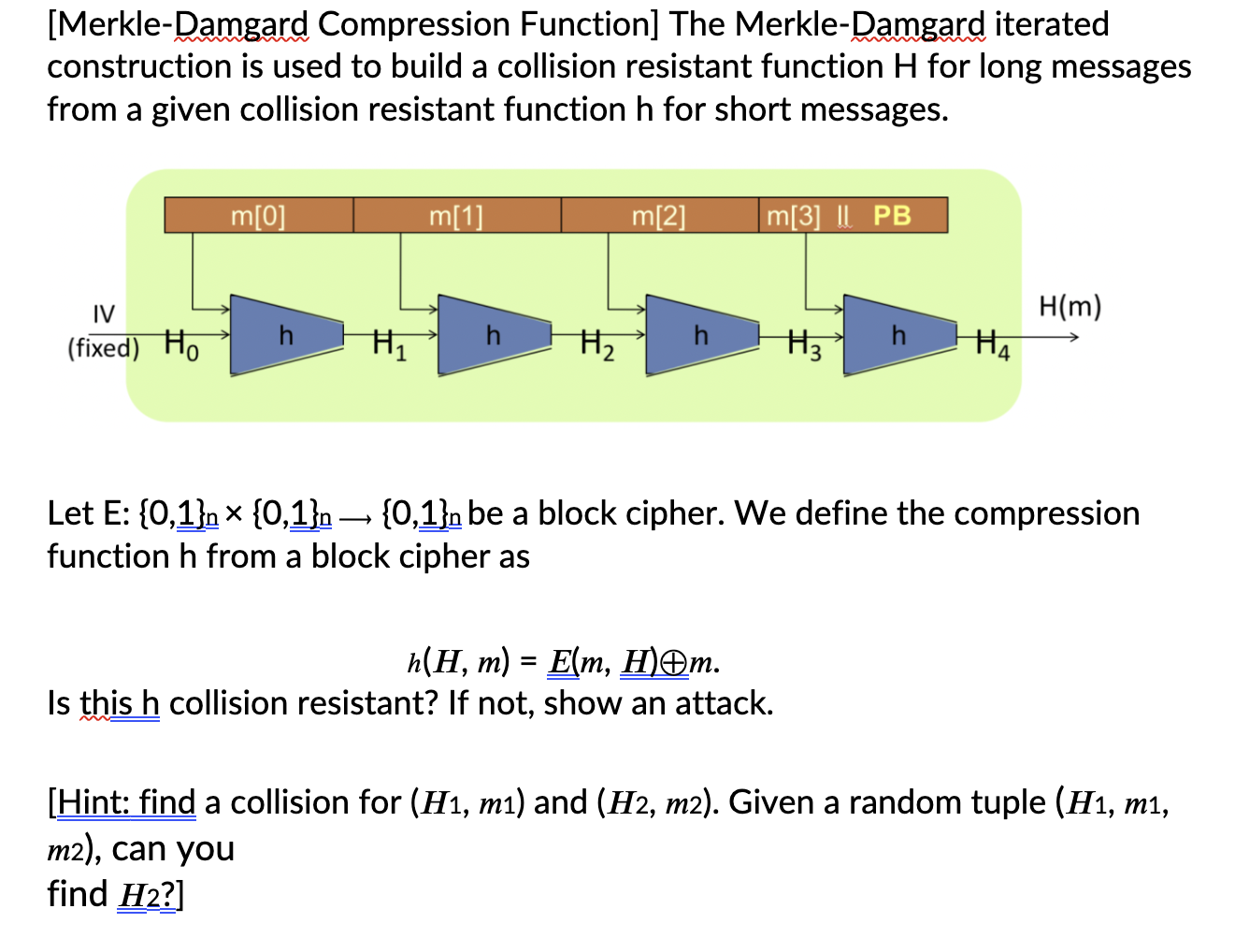 Solved [Merkle-Damgard Compression Function] The | Chegg.com