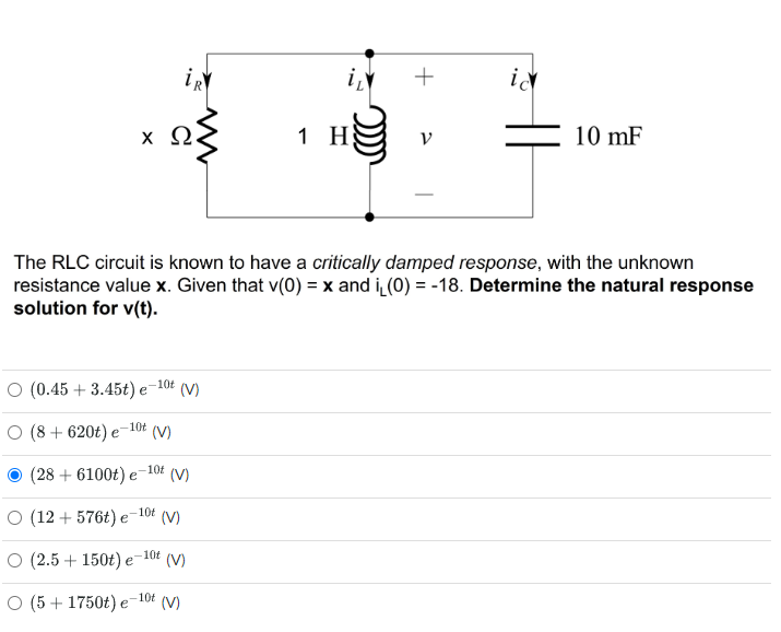 Solved The RLC circuit is known to have a critically damped | Chegg.com