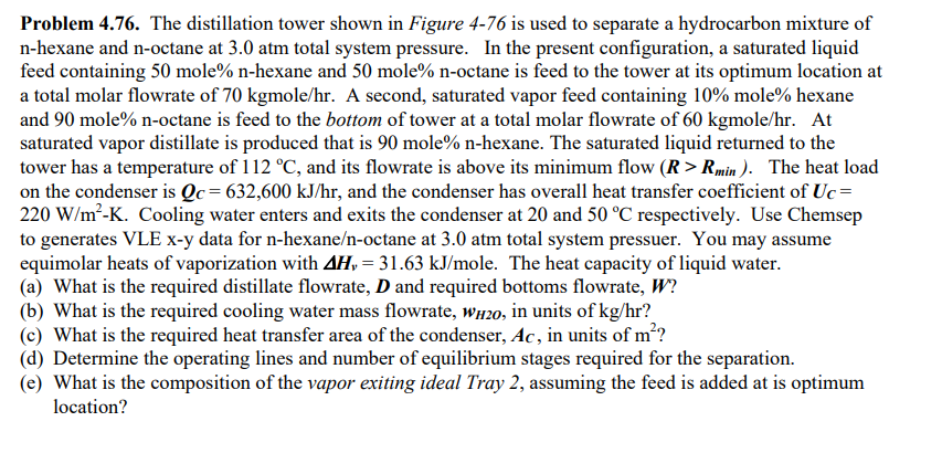 Solved Problem 4.76. The distillation tower shown in Figure | Chegg.com