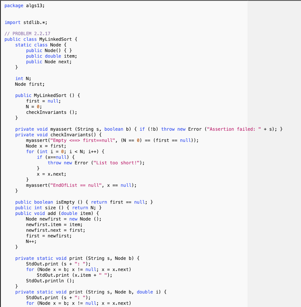 Solved package algs13; import stdlib.*; PROBLEM 2.2.17 | Chegg.com