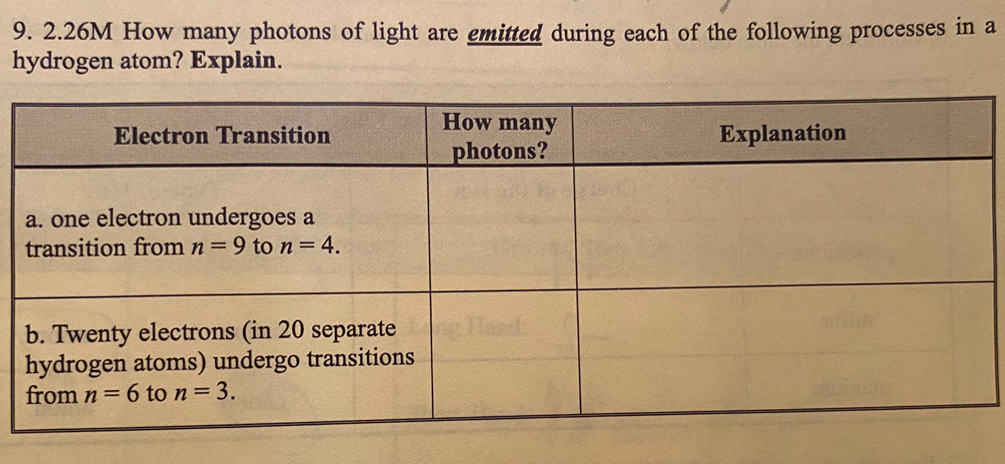 Solved 9. 2.26M How many photons of light are emitted during | Chegg.com