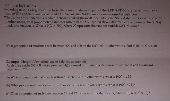 Solved Example: SAT scores According to the College Board | Chegg.com