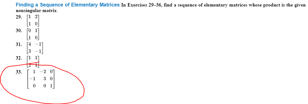 Solved Finding a Sequence of Elementary Matrices In | Chegg.com