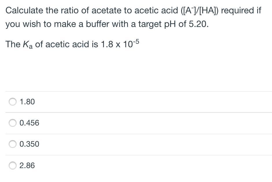 Solved Calculate the ratio of acetate to acetic acid | Chegg.com
