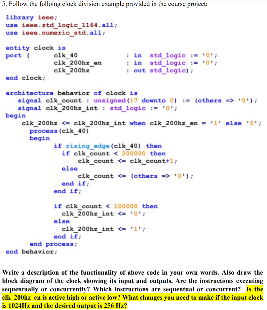 5. Follow the folloing clock division example | Chegg.com