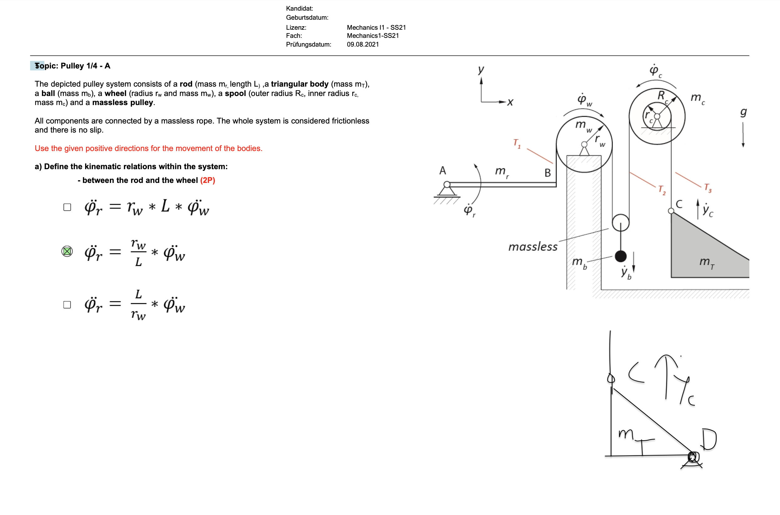 Solved The depicted pulley system consists of a rod (mass | Chegg.com Solved The depicted pulley system consists of a rod (mass | Chegg.com