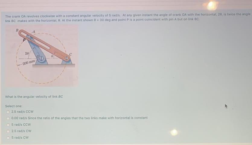The crank OA revolves clockwise with a constant | Chegg.com