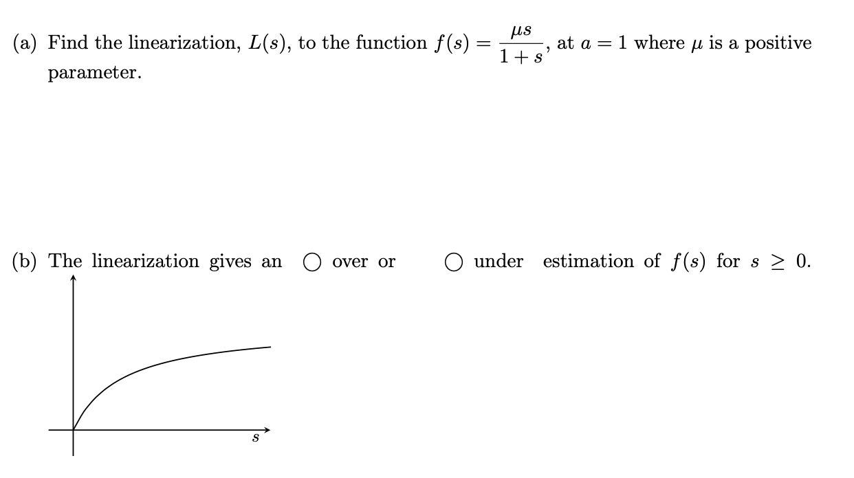 Solved us (a) Find the linearization, L(s), to the function | Chegg.com