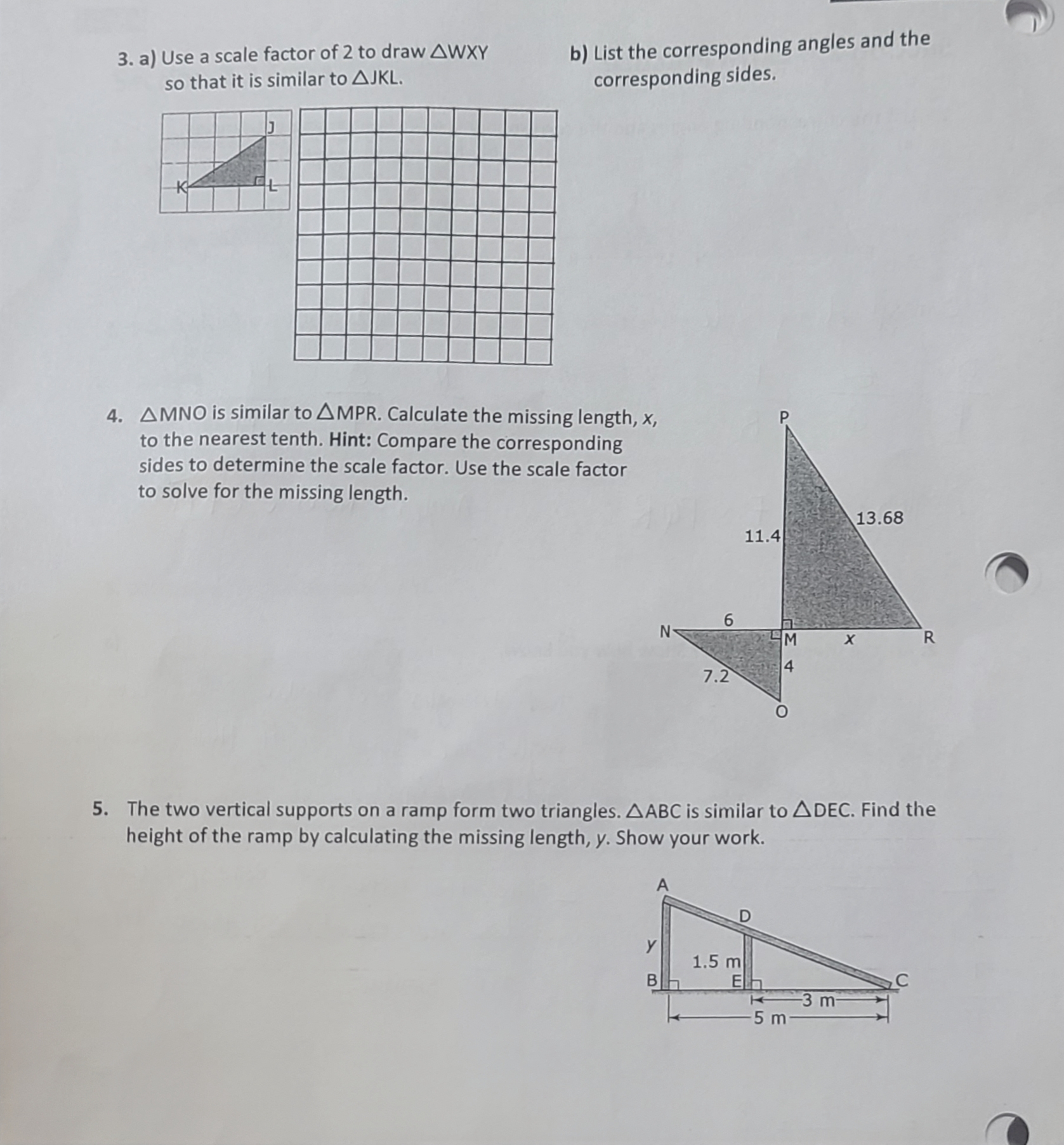 Solved a) ﻿Use a scale factor of 2 ﻿to draw ????WxYb) ﻿List | Chegg.com