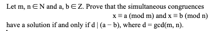 Solved Let m,ninN and a,binZ. Prove that the simultaneous | Chegg.com