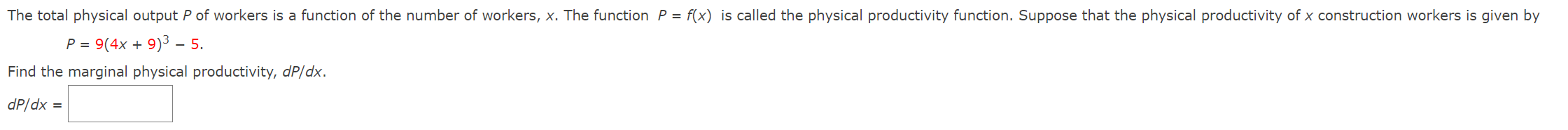 Solved The total physical output P of workers is a function | Chegg.com