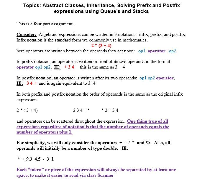 Solved Topics: Abstract Classes, Inheritance, Solving Prefix | Chegg.com