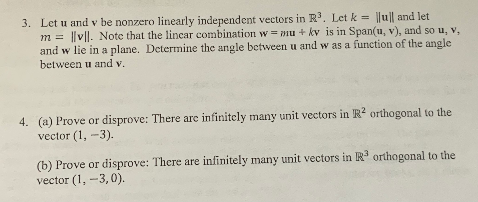 Solved 3. Let u and v be nonzero linearly independent | Chegg.com