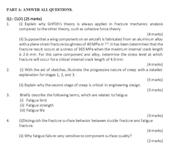 Solved PART A: ANSWER ALL QUESTIONS. Q1: CL01 (25 marks) 1. | Chegg.com