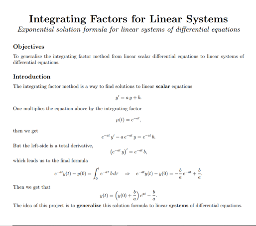 Solved Integrating Factors for Linear Systems Exponential | Chegg.com